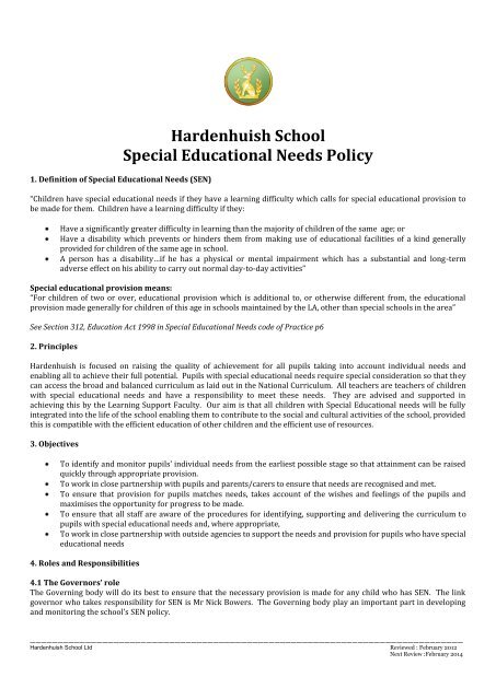 Hardenhuish School Special Educational Needs Policy