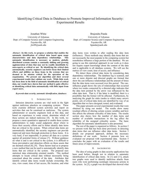 Identifying Critical Data in Databases to Promote Improved ...