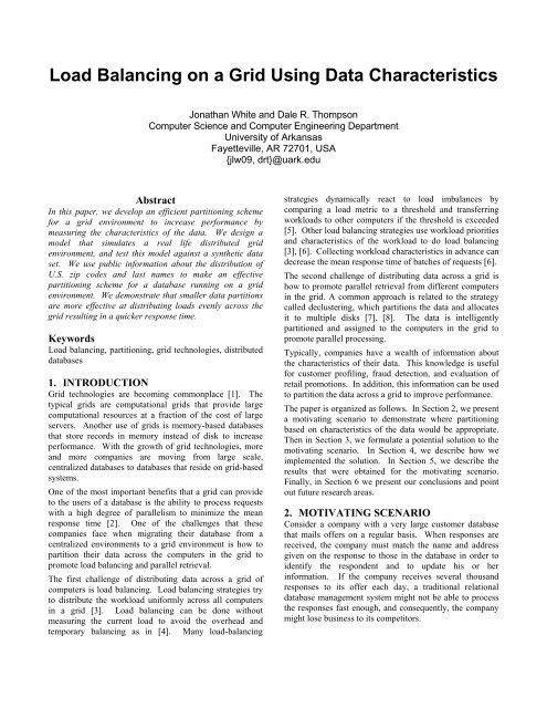 Load Balancing on a Grid Using Data Characteristics - Harding ...