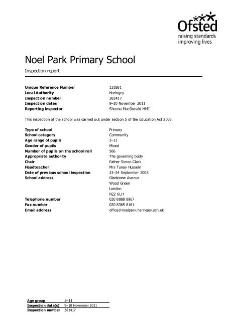 Noel Park Primary School Ofsted Inspection Report - Haringey Council