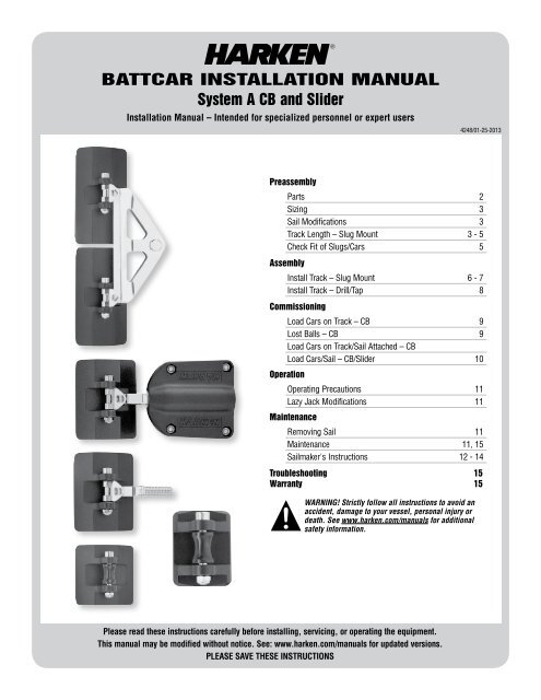 BATTCAR INSTALLATION MANUAL System A CB and Slider - Harken