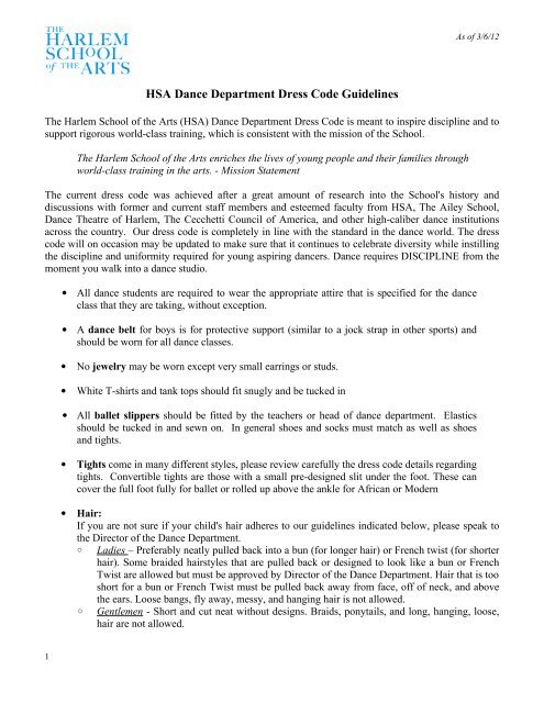 HSA Dance Department Dress Code Guidelines - The Harlem ...