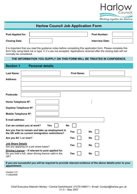 Job Application Form - Harlow Council