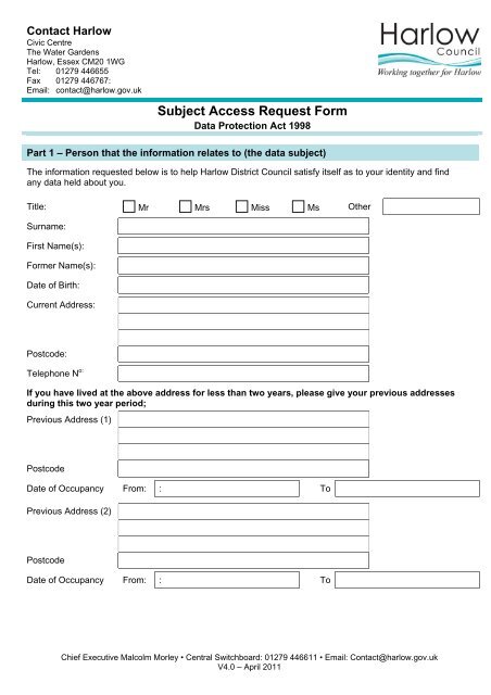 Subject Access Request Form.pdf - Harlow Council
