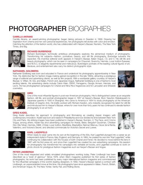 PHOTOGRAPHER BIOGRAPHIES - Harpers Bazaar Media Kit