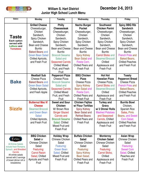 Lunch Menu - William S. Hart Union High School District