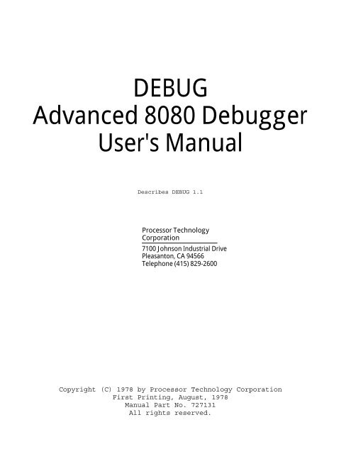 Advanced 8080 Debugger User's Manual