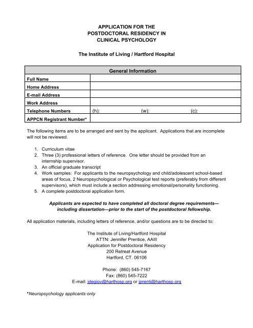 APPLICATION FORM - Hartford Hospital!