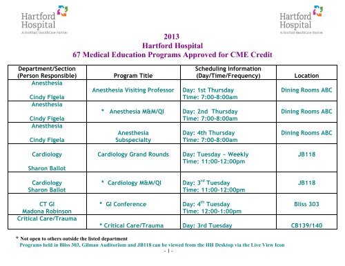 CME Program Grid - Hartford Hospital!