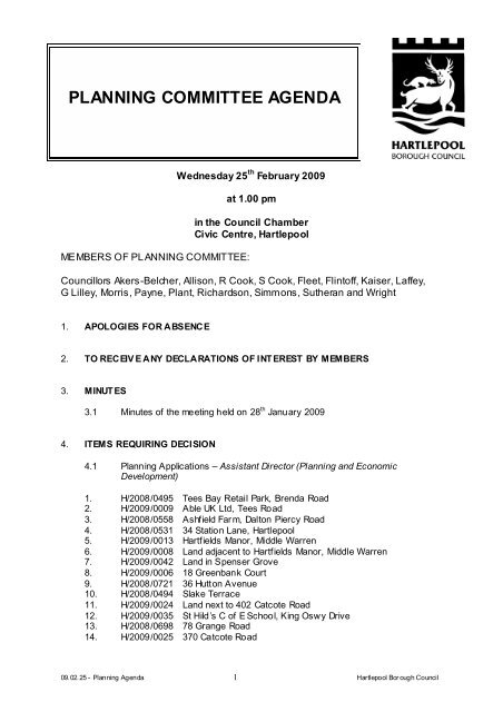 PLANNING COMMITTEE AGENDA - Hartlepool Borough Council