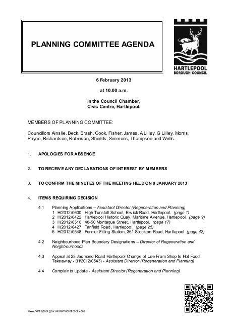 PLANNING COMMITTEE AGENDA - Hartlepool Borough Council