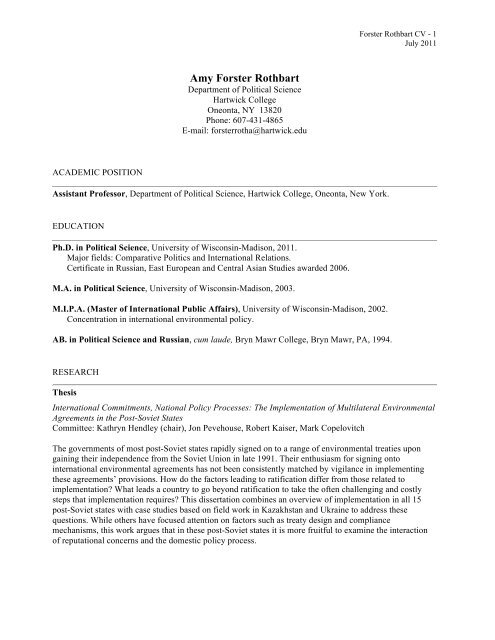 Amy Forster Rothbart - Hartwick College