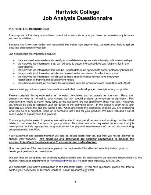 Job Analysis Questionnaire [JAQ] - Hartwick College