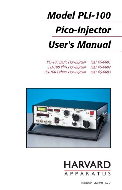 Model PLI-100 Pico-Injector User's Manual - Harvard Apparatus