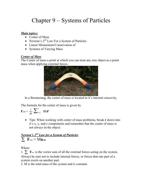 Chapter 9 – Systems of Particles