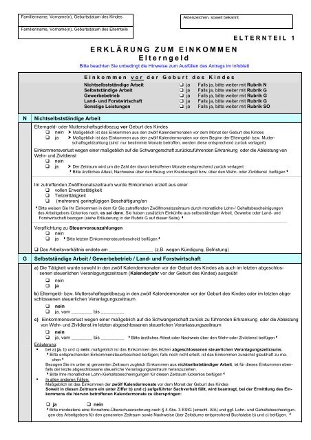Elterngeld - Erklärung zum Einkommen - Elternteil 1 - Mai10