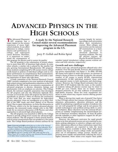 ADVANCED PHYSICS IN THE HIGH SCHOOLS - Haverford College