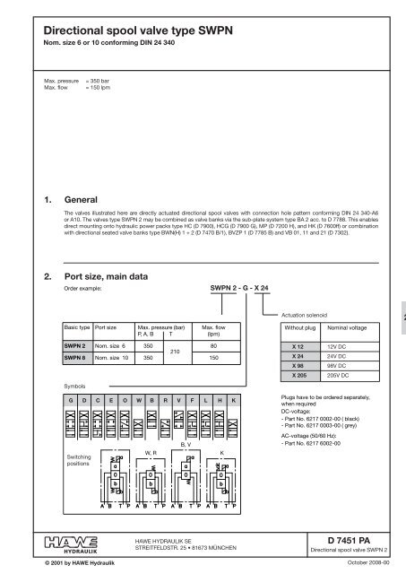 Directional spool valve type SWPN