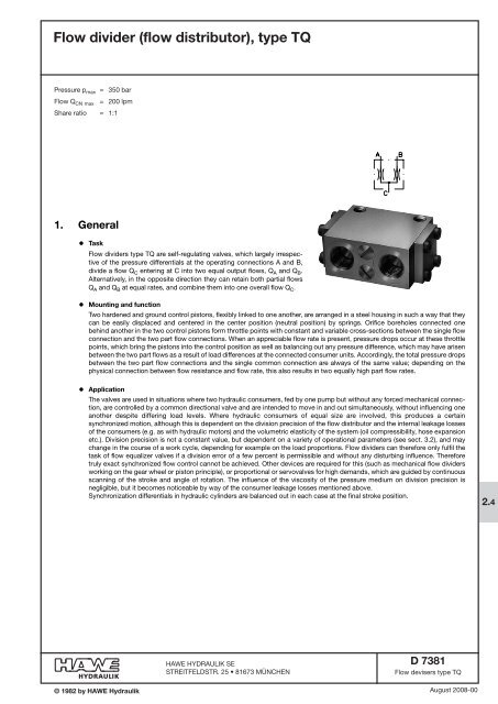 Flow divider (flow distributor), type TQ