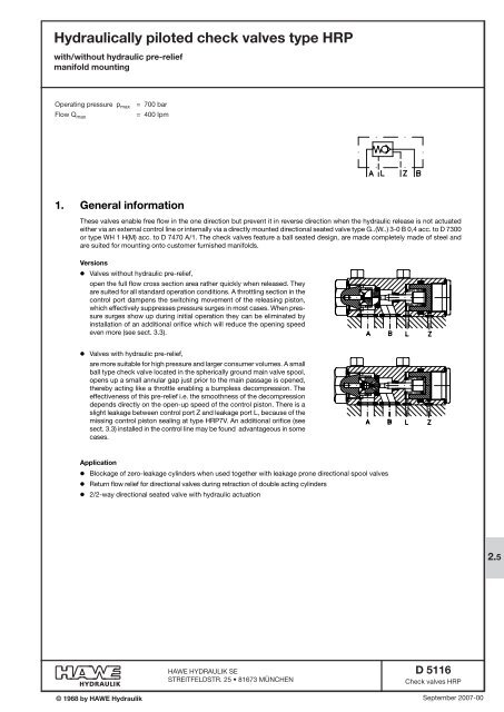 Hydraulically piloted check valves type HRP