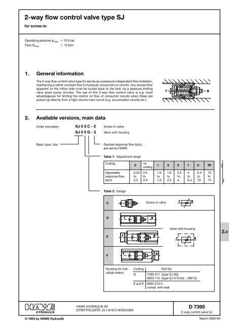 2-way flow control valve type SJ