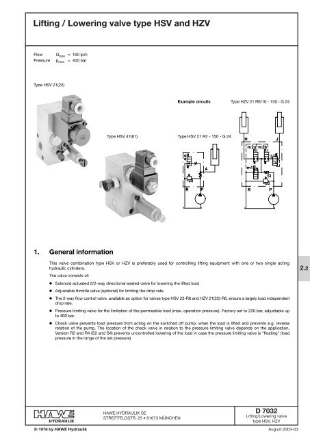 Lifting / Lowering valve type HSV and HZV