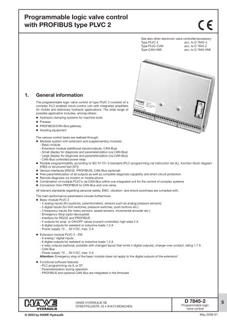 Programmable logic valve control with PROFIBUS type PLVC 2