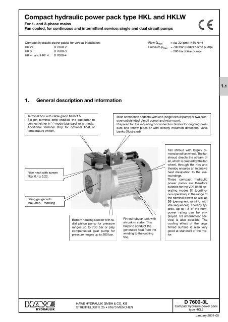 Compact hydraulic power pack type HKL and HKLW