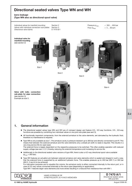 Directional seated valves Type WN and WH