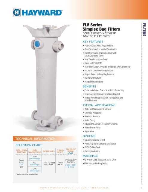 FLV Series Simplex Bag Filters - Hayward Flow Control