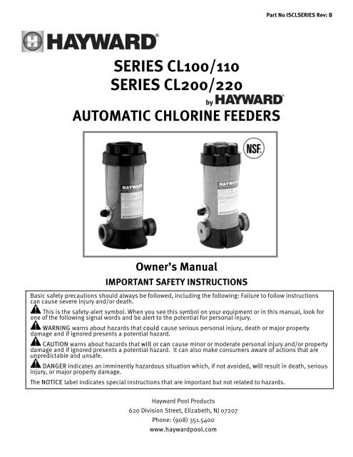 series cl100/110 series cl200/220 – automatic chlorine - Hayward