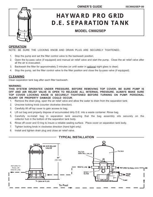 Hayward Pro Grid D. E. Separation Tank - Model ... - Pool Center