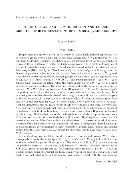 Structure arising from induction and Jacquet modules of ...