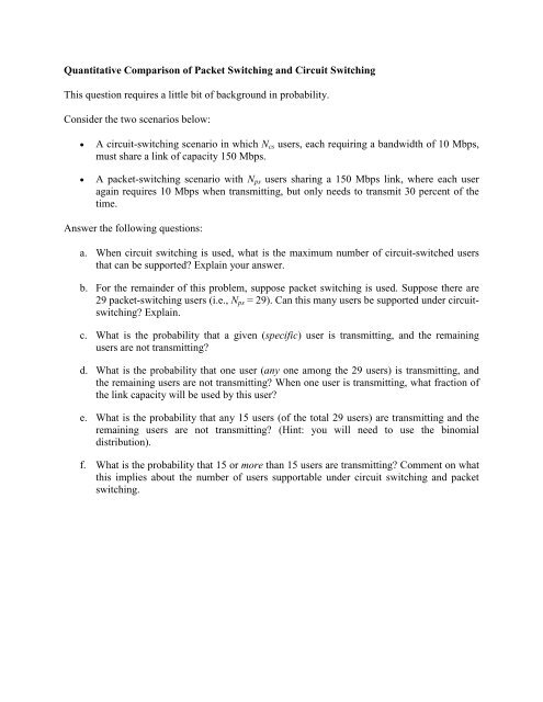 Quantitative Comparison of Packet Switching and Circuit Switching ...