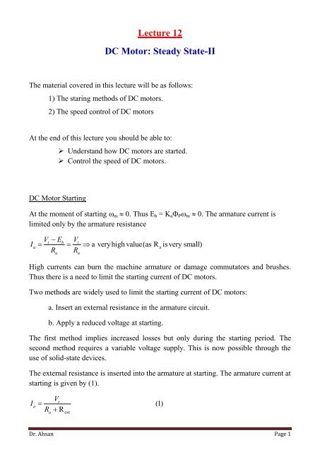 Lecture 12 Dc Motor Steady State Ii