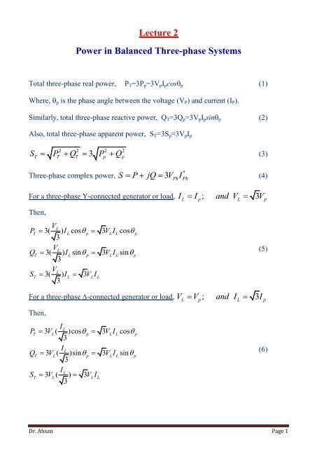 Lecture 2 Power in Balanced Three-phase Systems