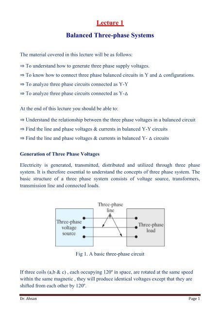 Lecture 1 Balanced Three-phase Systems Lecture 1 Balanced Three-phase Systems
