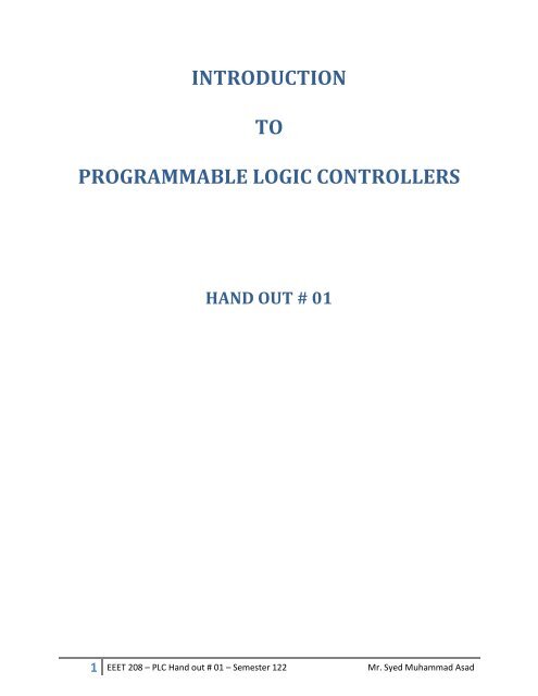 INTRODUCTION TO PROGRAMMABLE LOGIC CONTROLLERS