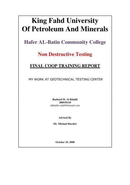 NDE Final Coop Report Sample 1 - Hafr Al-Batin Community ...