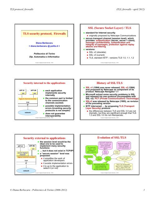 TLS security protocol, Firewalls Security external to applications SSL ...