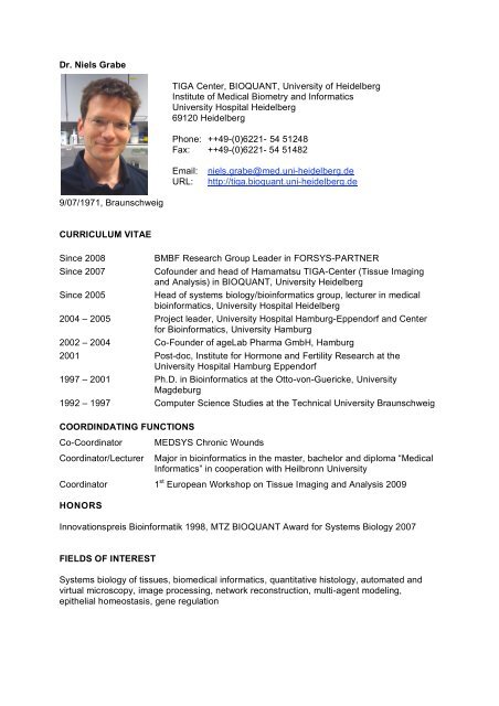 Dr. Niels Grabe TIGA Center, BIOQUANT, University of ... - HBIGS