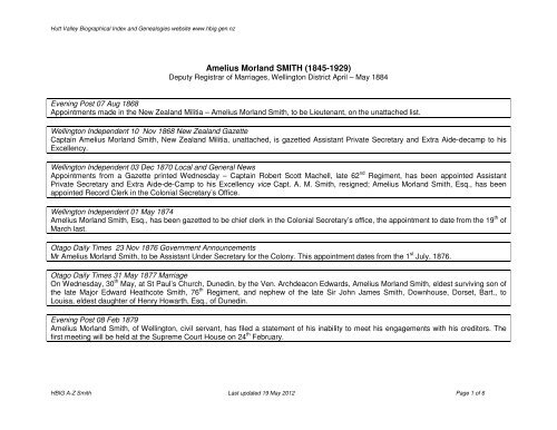 Amelius Morland SMITH (1845-1929) - Hutt Valley Biographical ...