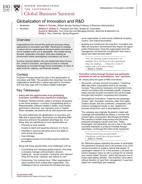 Globalization of Innovation and R&D - Harvard Business School