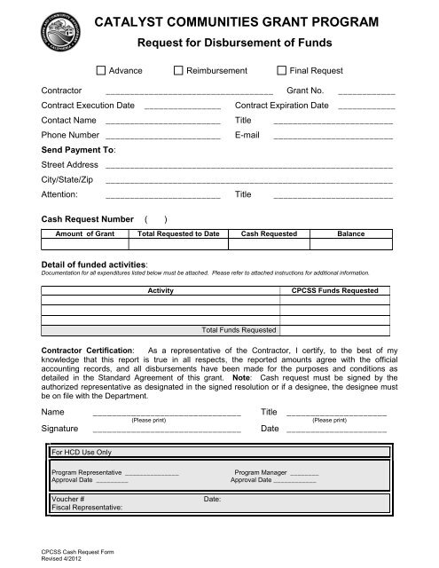 Cash Request Form - California Department of Housing and ...
