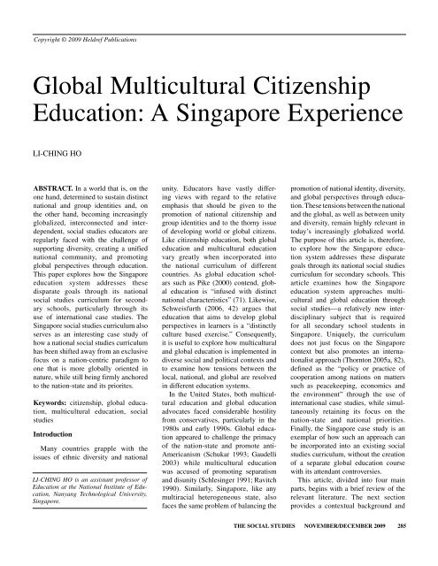Global Multicultural Citizenship Education: A Singapore Experience