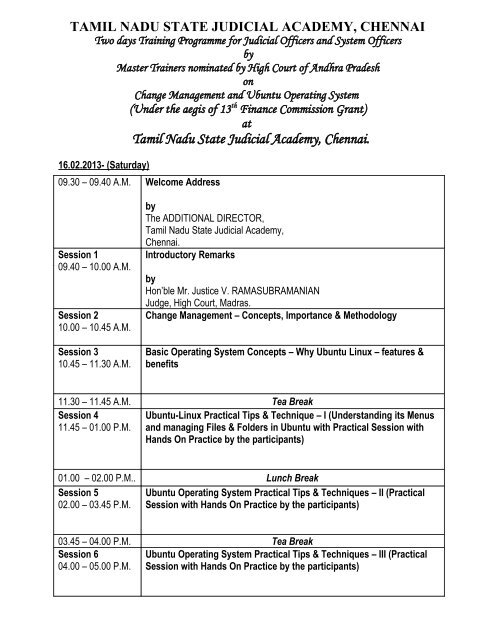 Tamil Nadu State Judicial Academy, Chennai. - Madras High Court