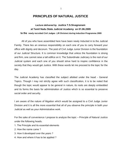 PRINCIPLES OF NATURAL JUSTICE - Madras High Court