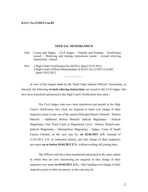official memorandum - Madras High Court
