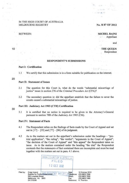 Written submissions - High Court of Australia