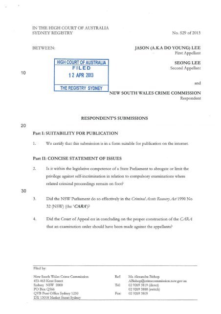 Written submissions - High Court of Australia